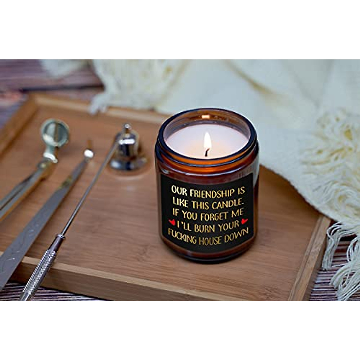 Fufandi Candle Birthday Gifts for Best Friend - Friendship Gifts, Jokes, Christmas, Gag Gifts for Friends, BFF, Coworker - Going Away Gift for Friend Female - Lavender Scented Candles with Keychain