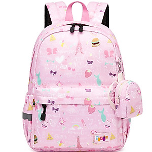 MIRLEWAIY Little Kids Backpack Preschool Cute Kindergarten School Bag for Boys and Girls with Coin Pouch, Hamburger, Pink