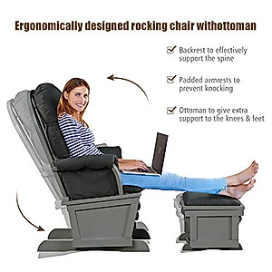 Costzon Baby Glider and Ottoman Cushion Set, Wood Baby Rocker Nursery Furniture for Napping, Nursing, Reading, Upholstered Comfort Nursery Chair w/Padded Armrests & Detachable Cushion (Dark Grey)