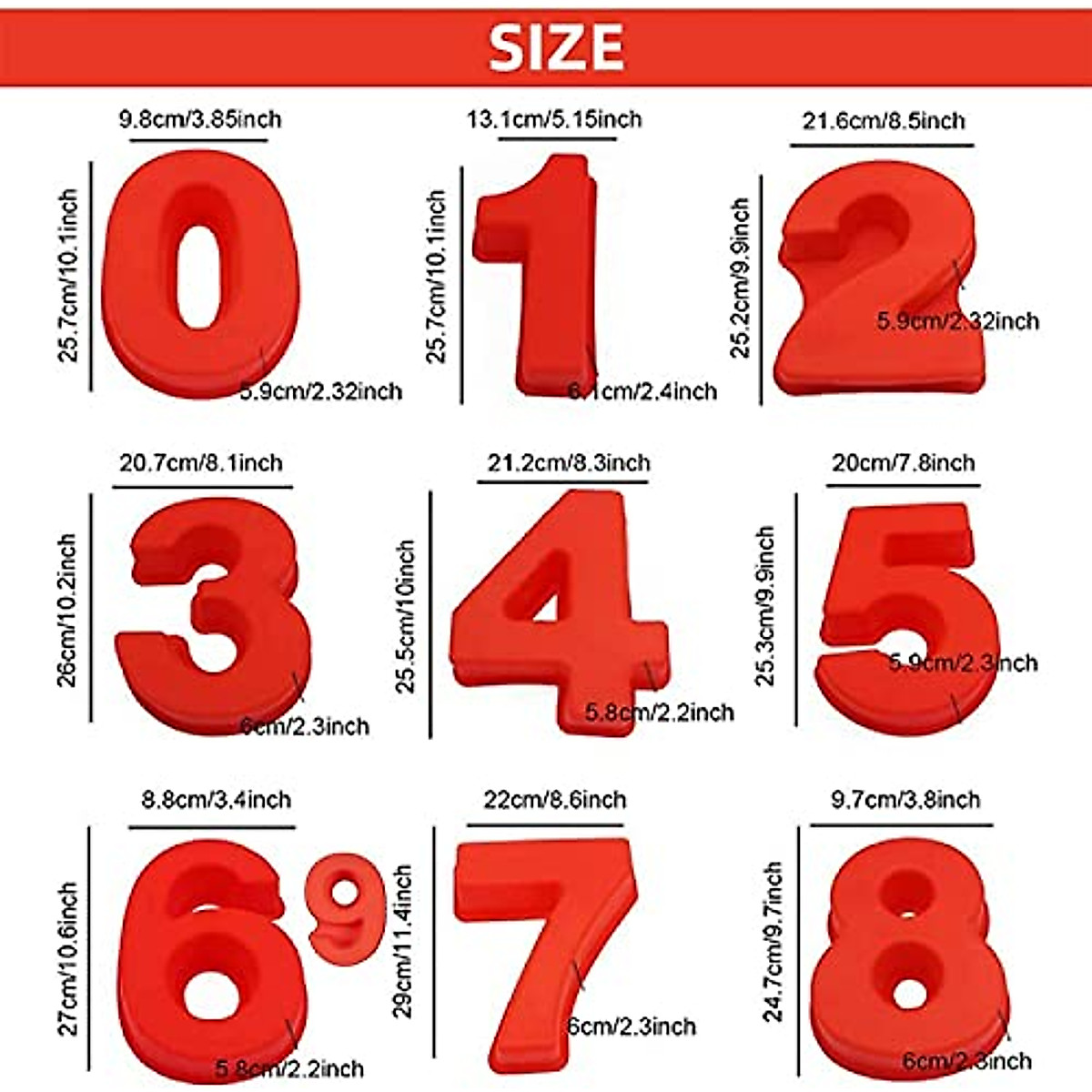 snow keychain 10 Inch 9 pieces Number Cake Molds,Large Size Number Moulds Baking Forms,3D Silicone 0-9 Number Mold Cake Pan,for Birthday and Wedding Anniversary