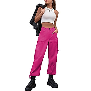 MSBASIC Cargo Pants for Women Casual Fashion Y2K High Waisted Baggy Pink Parachute Pants