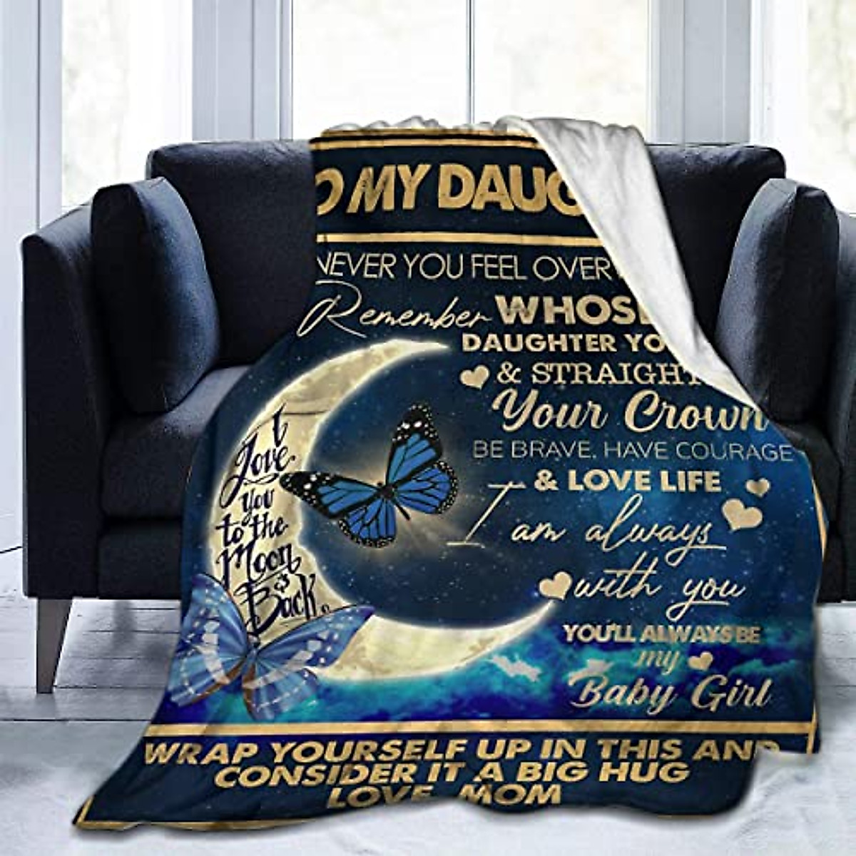 WOLMAZEN to My Daughter Blanket from Mom, Butterfly Blanket to My Daughter Blanket Gifts forBirthday Anniversary Christmas Wedding Graduation Gifts