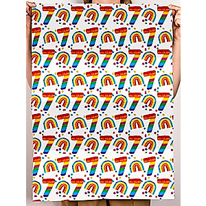 CENTRAL 23 Girls Wrapping Paper Birthday - Rainbow - 6 Sheets of White Gift Wrap - 7th Birthday Gift for Kids - Age 7 Seven - Comes with Stickers