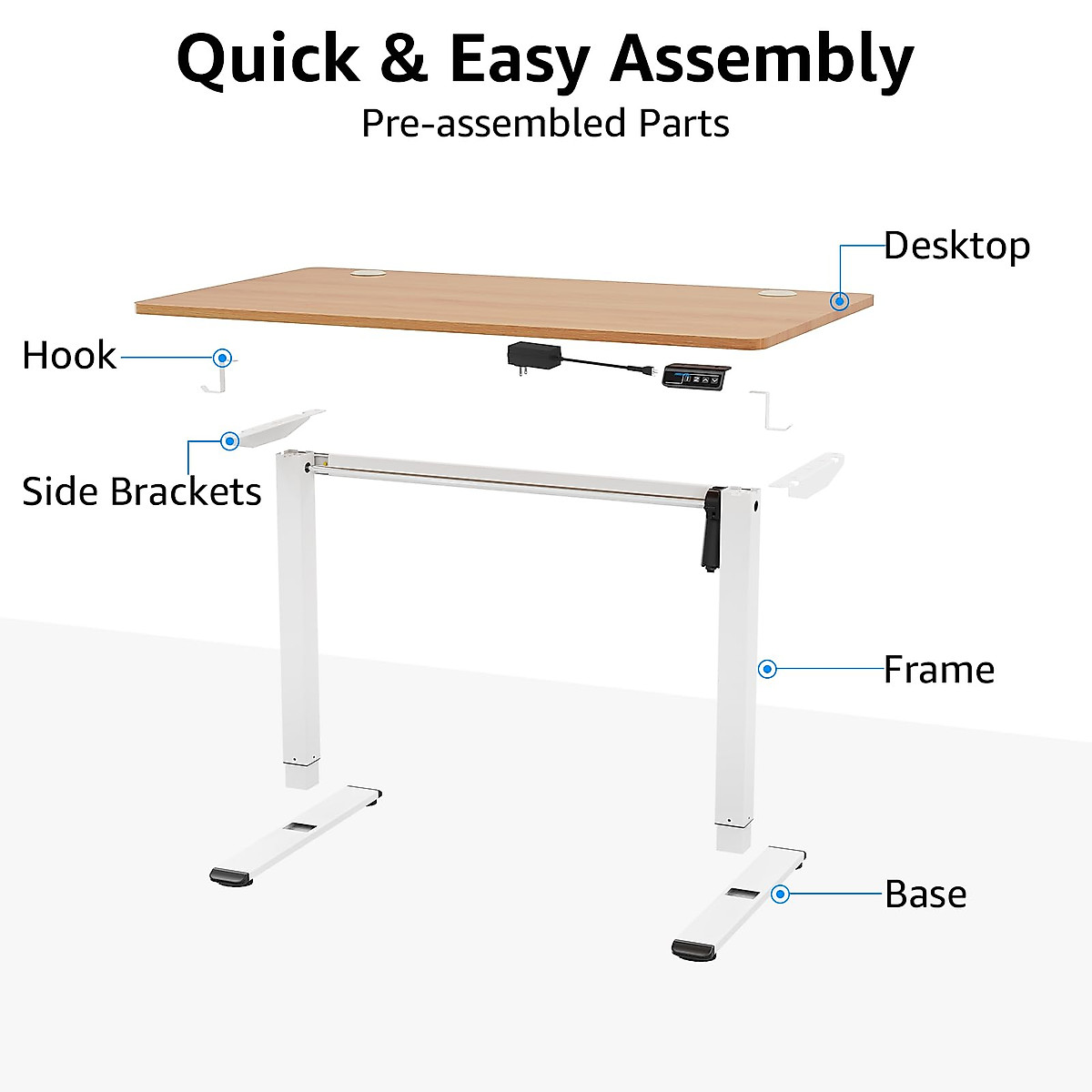 MOUNTUP Height Adjustable Electric Standing Desk - 48 x 24 Inches, Quick Assembly Sit Stand Desk with Memory Controller, Oak