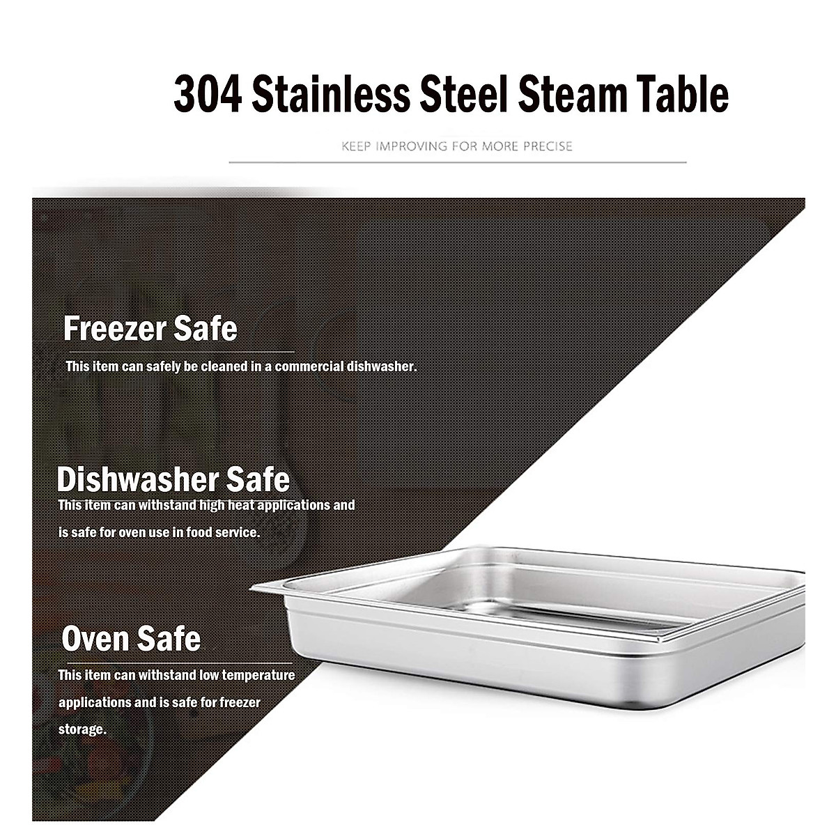 4" Deep Steam Table Pan Full Size, Kitma 14 Quart Stainless Steel Anti-Jam Standard Weight Hotel GN Food Pans - NSF (20.87"L x 12.8"W) - 6 Pack