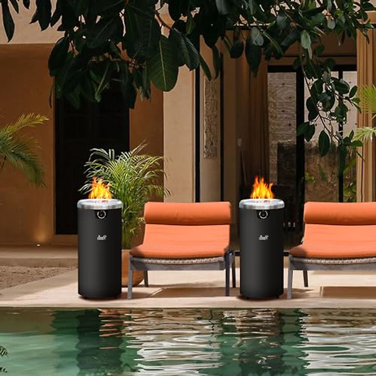 BALI OUTDOORS Round Propane Fire Pit Gas Firepit Fire Column, Blue Fire Glass, 15'' D x 32.6''H, Black