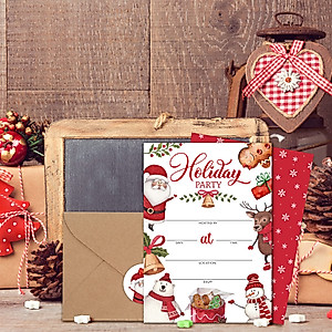 Whaline Christmas Party Invitations 25 Pack Cartoon Animal Holiday Invitation Paper Cards with Envelopes Stickers Xmas Invites for Bridal Shower Baby Shower Rehearsal Dinner Birthday Party