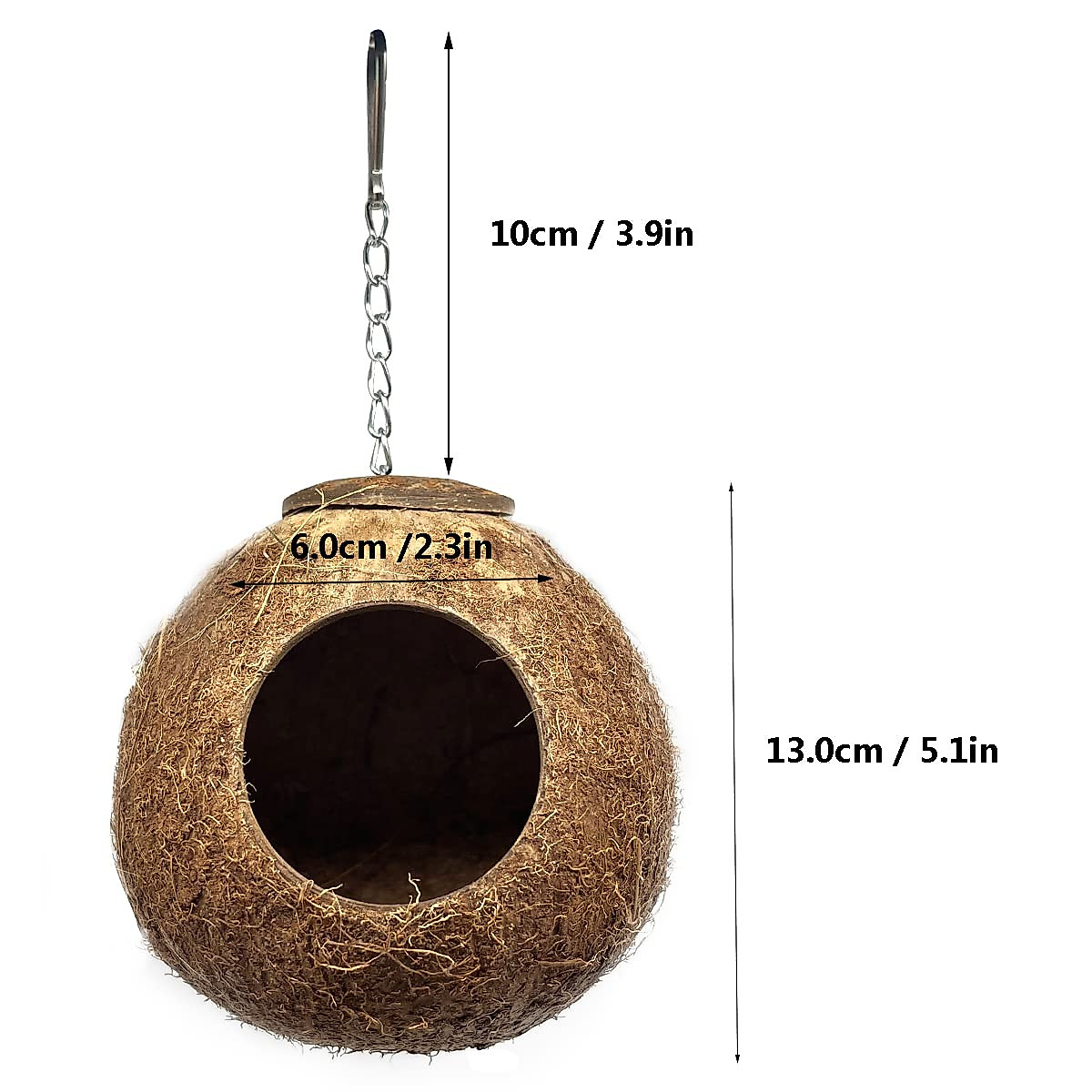 Natural 5.1'' Coconut Shell Bird Nest House Hut for Pet Parrot Cage Seed Feeder Toy Nesting Box (Natural Surface)