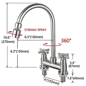 UMANYI Bar Pre Faucet 2 Hole 4 inch Deck Mount Commercial Kitchen Faucet 2 Handle Stainless Steel Brushed Nickel Utility Laundry Sink Faucet with Aerator SSKF10-1Z