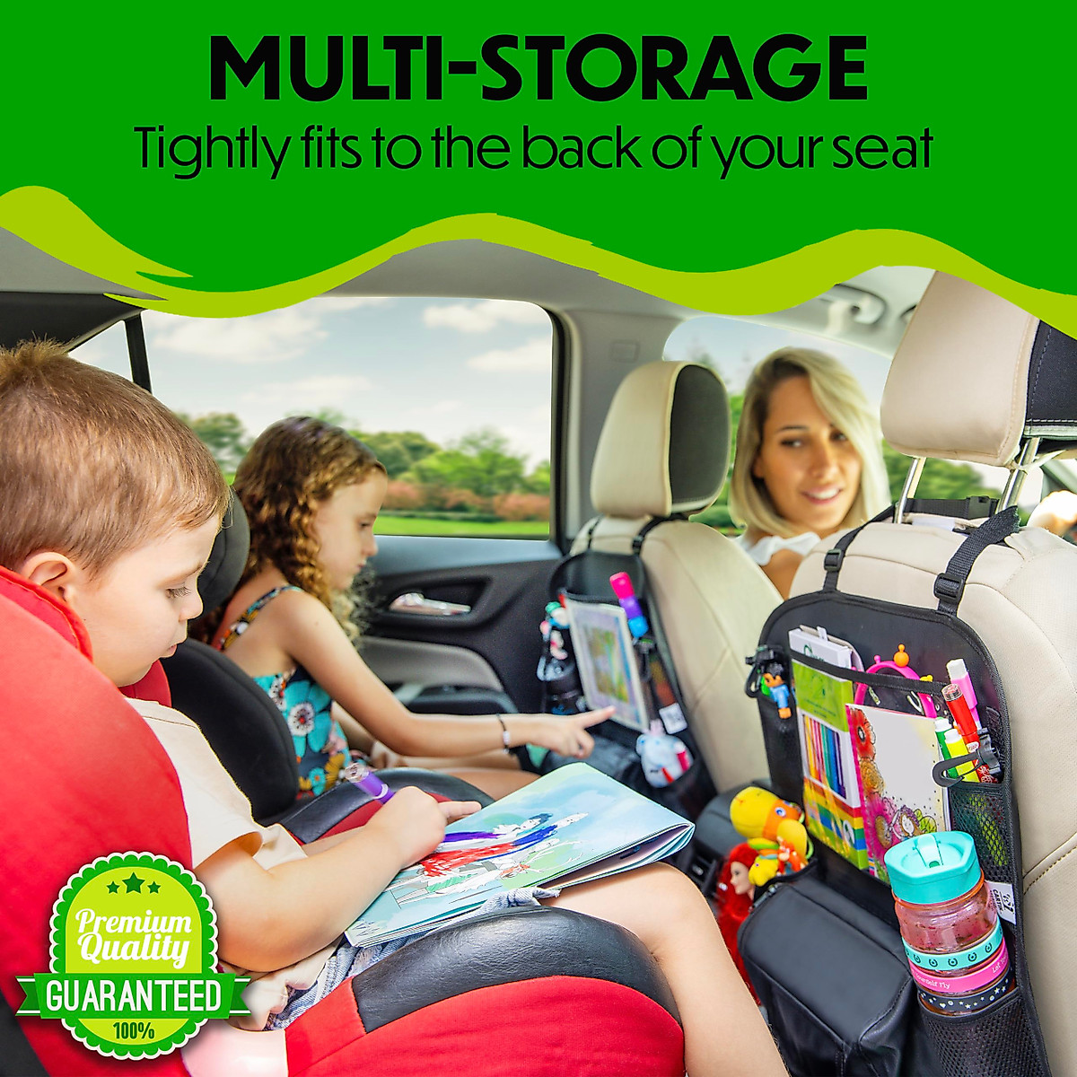 Cartik Backseat Car Organizer - Car Seat Organizer, Road Trip Essentials for Kids, Car Organizer Backseat Storage for Toys & Accessories (Double pack)