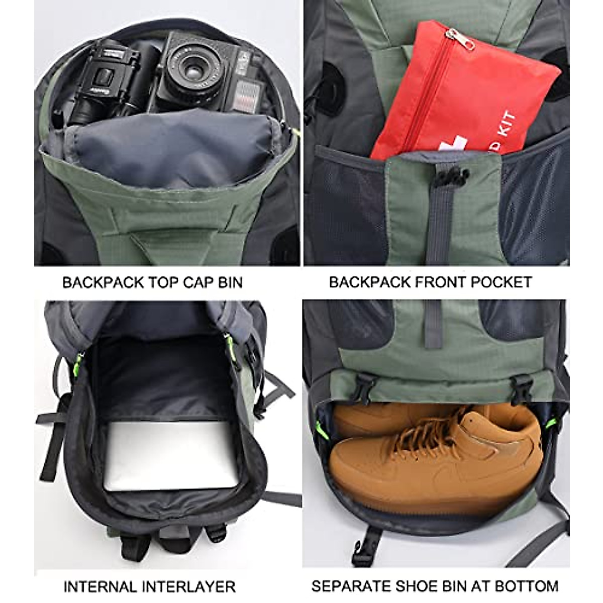 Bseash 50L Water Resistant Hiking Backpack, Lightweight Outdoor Sport Daypack Travel Bag for Camping Climbing Touring (Army Green - with shoe compartment)