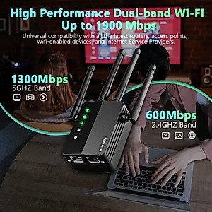 WiFi Extender, WiFi Booster, Cover up to 12880 sq.ft & 105 Devices, 1200Mbps Wall-Through Strong WiFi Booster, Dual Band 2.4G and 5G, with Ethernet Port & AP Mode, 4 Antennas 360° Full Coverage
