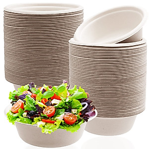 Qiuttnqn 100 Pack Compostable 12oz Paper Bowls,Heavy-Duty Quality Natural Paper Bowls Disposable,Natural Plant Fiber Dinner Bowls for Snacks,Parties,Picnics,Banquets and Barbecues