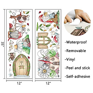 Mfault Spring Summer Garden Gnomes Daisy Flower Wall Decal Sticker, Farmhouse Mushroom Bird Nursery Decoration Kids Bedroom Living Room Art, Neutral Ladybug Butterfly Tree Branch Home Kitchen Decor