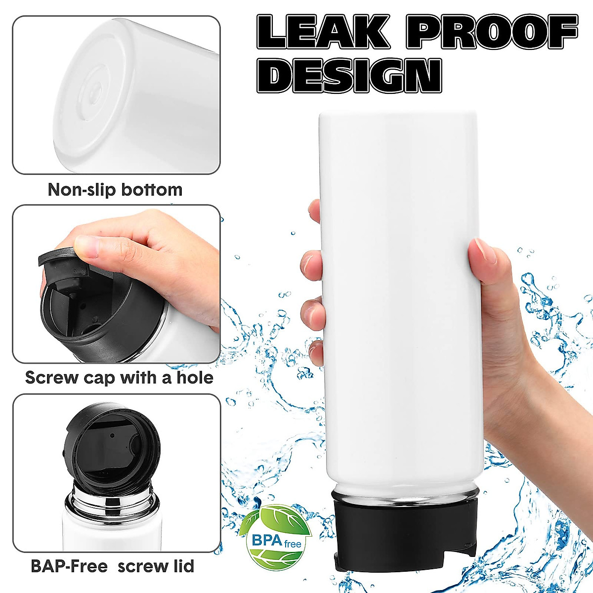 Mimorou 10 Pack Sublimation Blank Water Bottle Bulk 18 oz Stainless Steel Double Wall Sport Bottles Sublimation DIY Bottles for Gym, Hiking, Camping, Sports Outdoor Hot or Cold Drinks