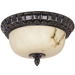 Sunlite 46000 15.4-Inch Traditional Dome Ceiling Light, Classic Decorative Flush Mount, Alabaster Glass Shade, 3 60W A19 Bulbs (Not Included), for Bedrooms, Hallways & Bathrooms, Weathered Bronze