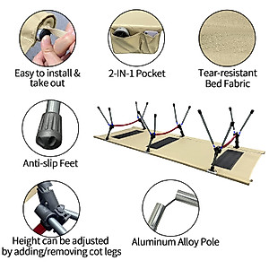 Sutekus Portable Camping Cot Ultralight Backpacking Cot Compact Sleeping Cot Bed with 2 Heights for Hiking Outdoor Beach Travel, Sand