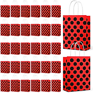 32 Pcs Ladybug Party Bags Ladybug Candy Bag Ladybug Party Favor Bags Ladybug Treat Paper Bags with Handle Red Black Polka Dot Kraft Paper Bag for Baby Shower or Ladybug Themed Birthday Party Supplies