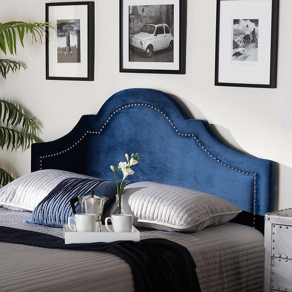 Baxton Studio Rita Modern and Contemporary Navy Blue Velvet Fabric Upholstered Queen Size Headboard