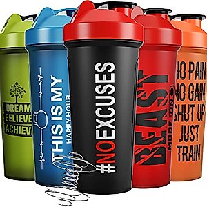 JEELA SPORTS [5 PACK Protein Shaker Bottles for Protein Mixes -24 OZ- Dishwasher Safe Shaker Cups for Protein Shakes - Shaker Cup for Blender Protein Shaker Bottle for Shakes Protein Shake Blender