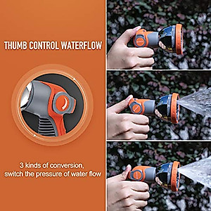 Water Hose Nozzle Sprayer, BIBURY Hand Sprayer with 10 Spray Patterns and On Off Valve Thumb Control, High Pressure Garden Hose Spray Nozzle for Watering Plants, Cleaning, Car Wash and Showering Pets