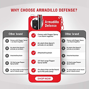 Armadillo Defense Pepper Spray and Personal Alarm Key Chain Bundle (4 Pack) for Protection and Self Defense, Safeguard for Women and Men, Tear Gas and Panic Button