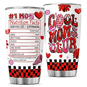 JENOIS Cool Moms Club Nutrition Facts, Funny Tumblers Simply Women For Checkered Mom Day Modern Coffee Insulated Mother Water, Cool Moms Club Gifts, Tumbler 20 Oz With Lid And Straw