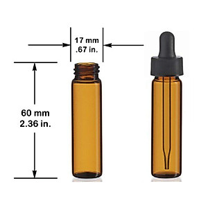 MagnaKoys 2 Dram 1/4 oz Amber Glass Vials w/Straight Black Bulb Eye Glass Droppers for Essential Oils & Liquids (Pack of 2)