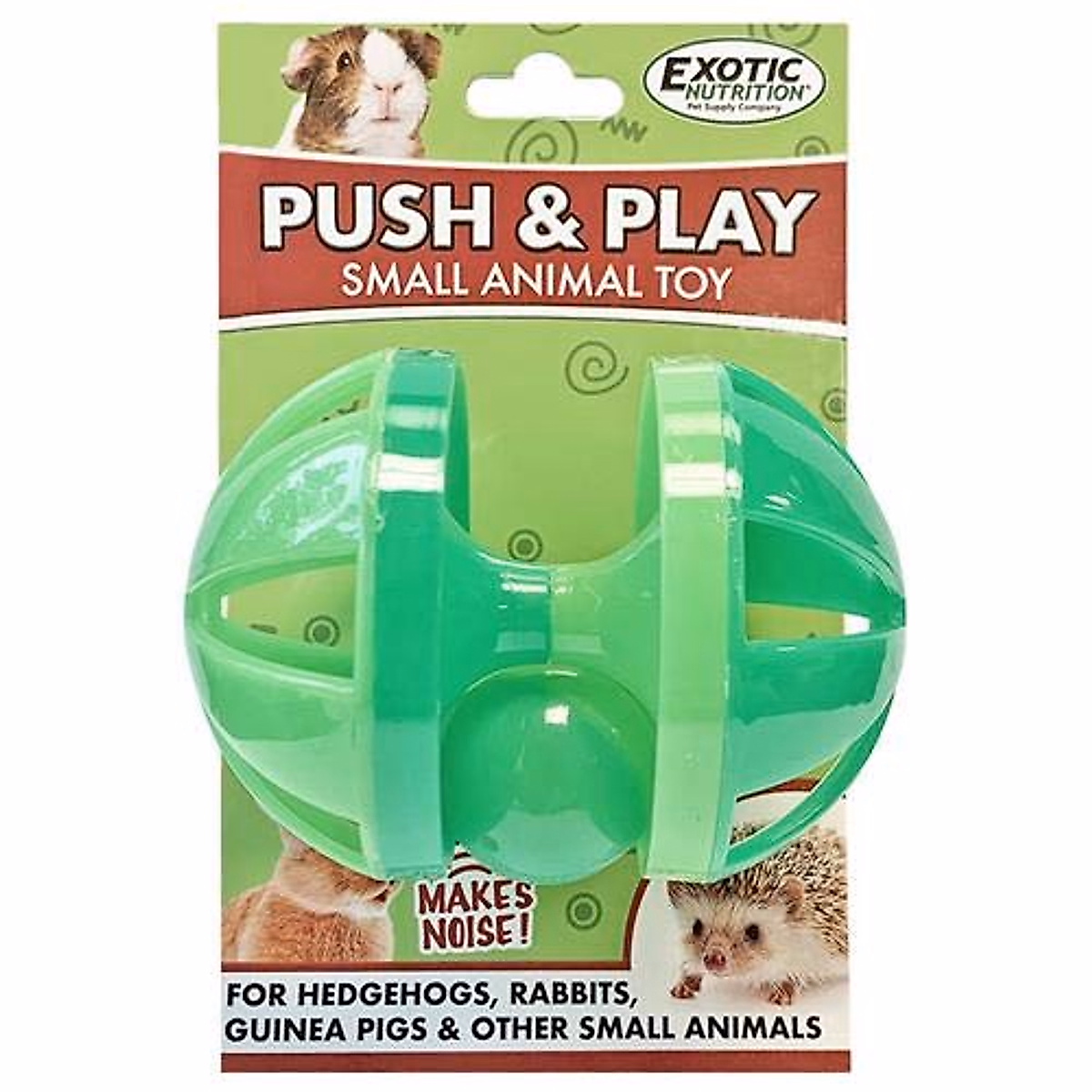 Push & Play Toy - Interactive Rolling Noisemaker Foraging Jingle Ball Cage Accessory - For Sugar Gliders, Rat, Chinchillas, Hedgehogs, Ferrets, Parrots, Guinea Pigs, Rabbits, Degus, & Other Small Pets