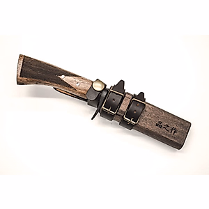 Masano Tosa Forged Damascus Mini Knife bip-811 Sword-shaped Blade Double Edge Blue 2 Damascus Steel Black Hammer Black Guard Wood Handle(Oil Stained) Wood Case(Oil stained) with band Bushcraft