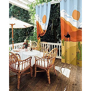 Outdoor Curtains for Patio 2 Panels Set Cartoon Cactus and Camel under the Clouds Blue Waterproof Privacy Outside Curtain Sun Blocking Grommet Drapes for Porch Gazebo Pergolas Balcony 52x108 Inch