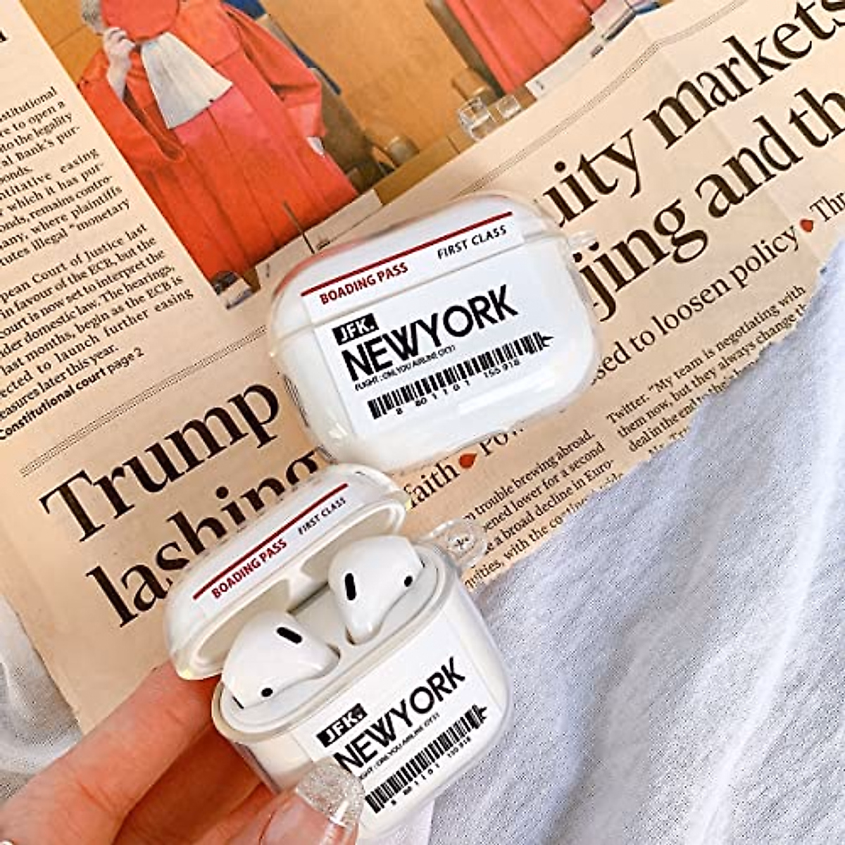 ONLYOU Compatible with Airpods 3rd Case Ticket Design Clear Stylish Cute Korean with Canabina TPU Airpods Case Transparent Cover 3rd (AirPods 3rd Generation) Newyork
