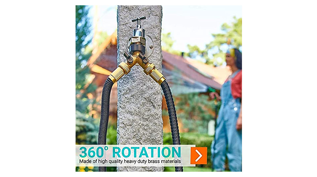 Heavy Duty Garden Hose Splitter - Brass 2-Way Water Divider for Outdoors