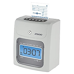 Pyramid Time Systems 2500K1 Bundle, Includes Model 2500 Auto Aligning and Top Loading Time Clock, 100 time Cards, Two Ink Ribbon cartridges, one 10 Slot time Card Rack and Two Security Keys