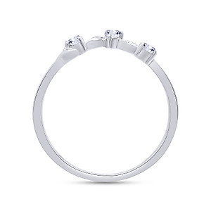 SAVEARTH DIAMONDS Leaf Design, 1/10 Carat Round Cut Moissanite Lab Created Diamond Art Deco Wedding Band Enhancer Ring In 14k White Gold Over Sterling Silver Jewelry For Women (0.10 Cttw) Size -7