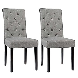 JHUS Set of 2 Tufted Dining Chair Parsons Upholstered Fabric Chair with Wooden Legs JHUS Dining Chairs Kitchen & Dining Room Chairs Dining Room Chairs Kitchen Chairs Dining Chair