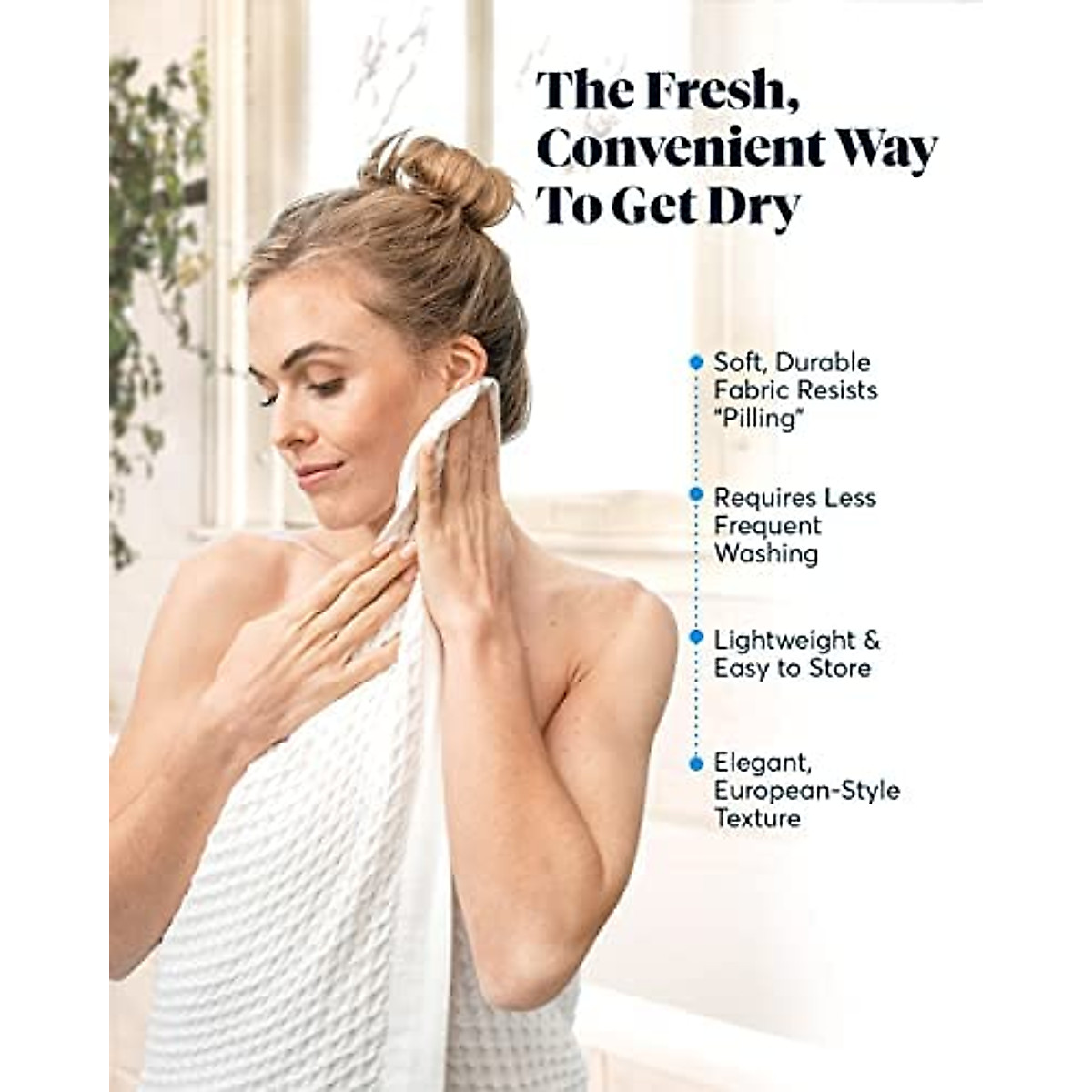 SUTERA - Silverthread Waffle Towel California - Grown Pima Cotton, Quick Drying, Ultra Soft, Lightweight and Absorbent - Waffle Weave Design - Luxury Towel (Bath, White) 31" x 57"