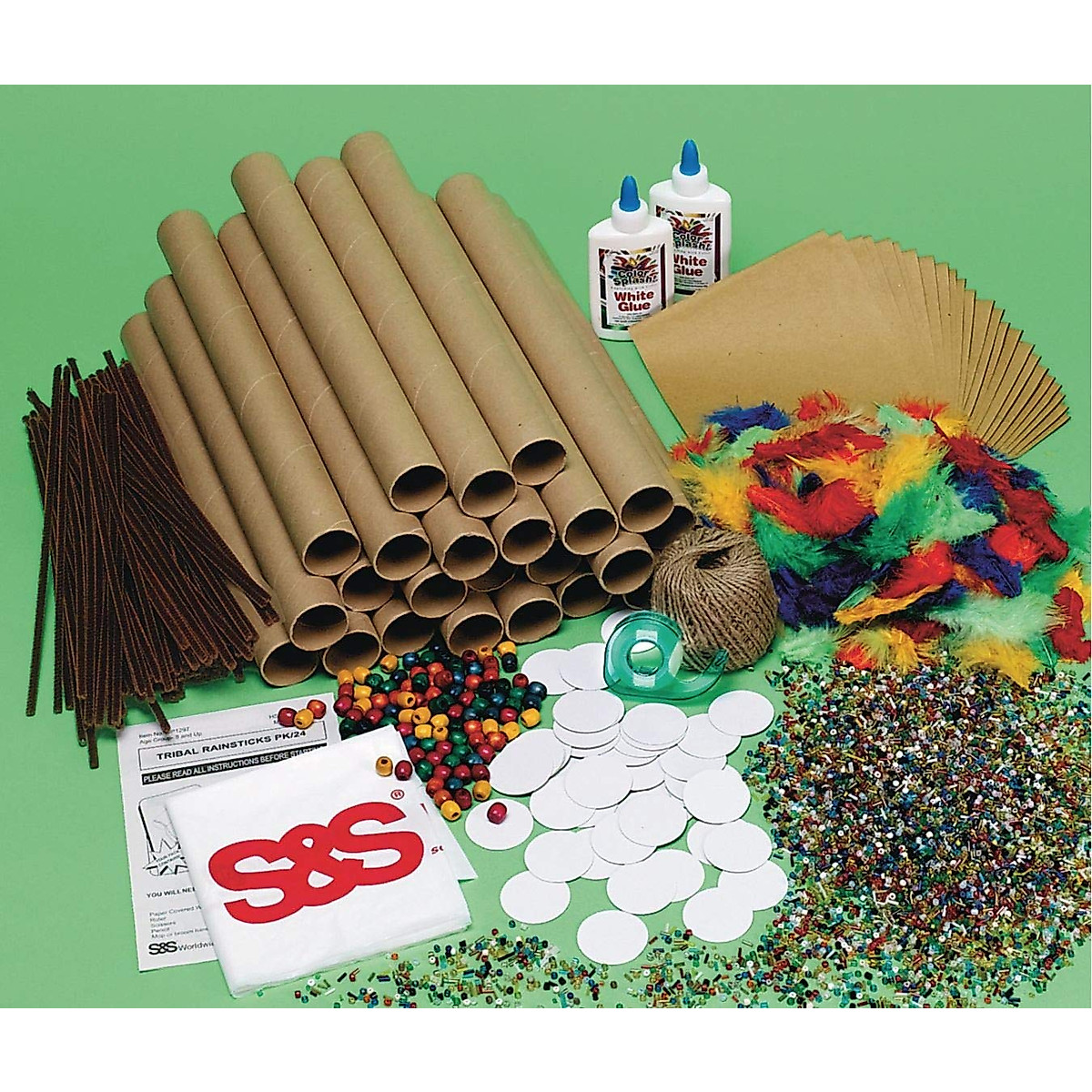 S&S Worldwide Tribal Rainsticks Craft Kit, DIY For Kids, Classroom, Camp, After School, Educational, Multicultural Craft, Native American, Falling Rain Sound, All Supplies Included, 15" Long, Makes 24