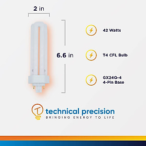Technical Precision Replacement for Philips PL-T 42w354p Light Bulb 42w CFL Bulb - T4 Triple Tube Light Bulb with GX24Q-4 4-Pin Base - 1 Pack
