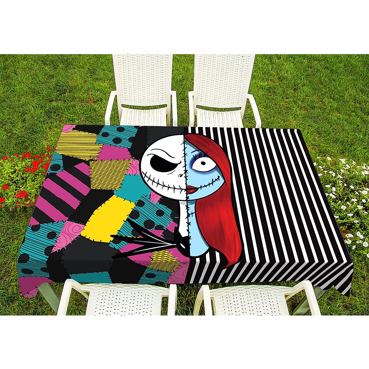 Heyfary The Nightmare Before Christmas Tablecloth Halloween Jack Skellington and Sally Birthday Party Decoration Home Kitchen Dining Room Rectangular Table Cloth Decor (60''×84'')