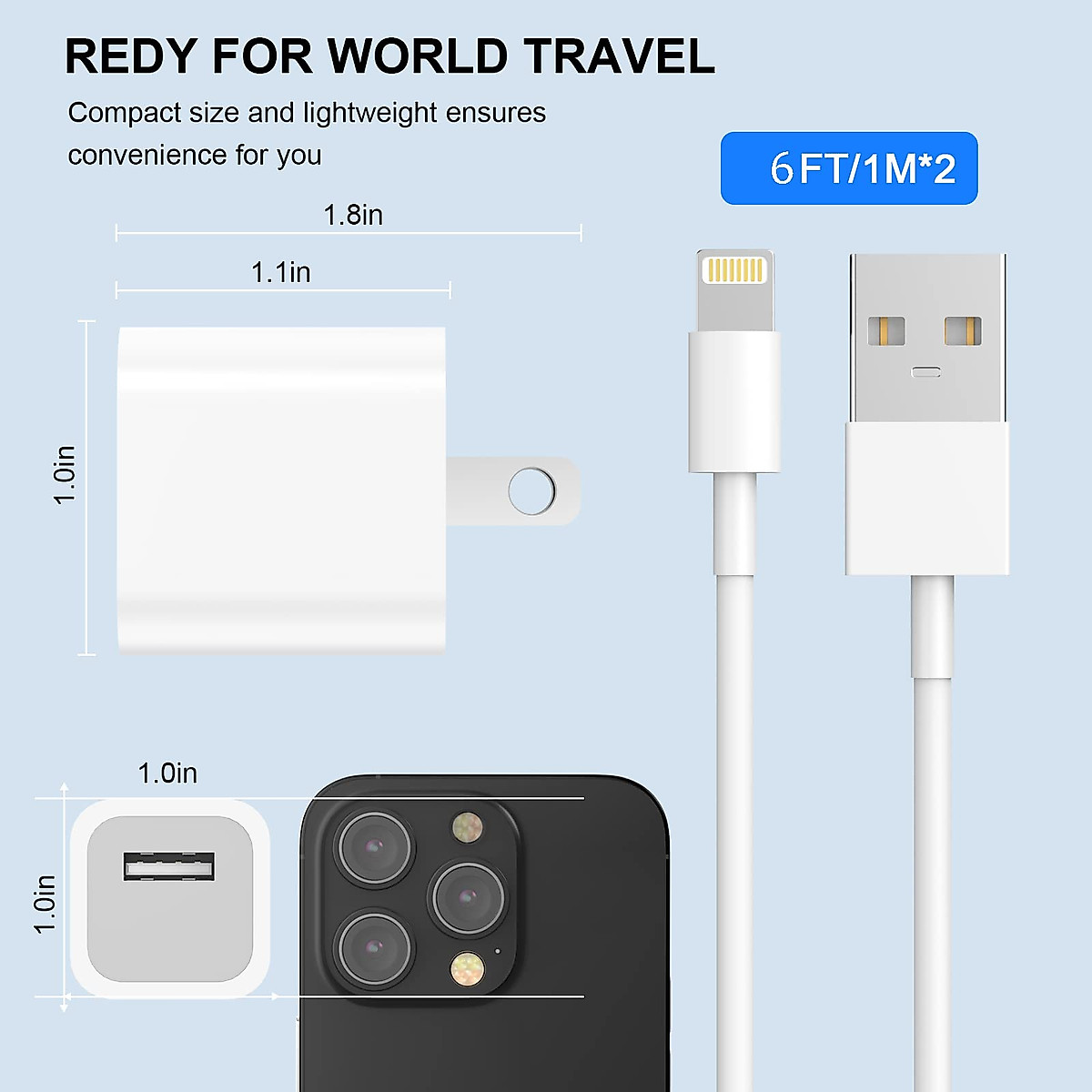 iPhone Charger,[MFi Certified] 2Pack 6FT Lightning Cable Data Sync Charging Cords With 2Pack USB Wall Charger Travel Plug Adapter Compatible with iPhone 14/13/12/11/Mini/XS/Max/XR/X/8/7/SE