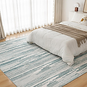 OMERAI Rug 5x7 Area Rug for Bedroom Washable Rug for Living Room Kitchen Dining Room Rugs Non-Slip Home Decor Carpet Faux Wool Rug Large Modern Art Ultra Soft Area Rug, Teal Green Vigorous