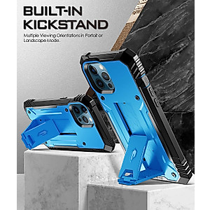 Poetic Revolution Series for iPhone 12 Pro Max 6.7 inch Case, Full-Body Rugged Dual-Layer Shockproof Protective Cover with Kickstand and Built-in-Screen Protector, Black