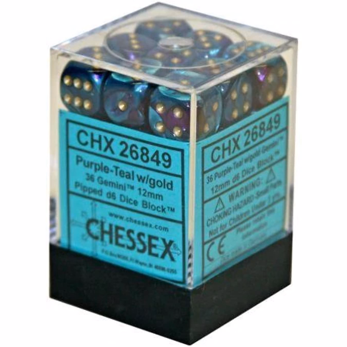 Chessex CHX26849 Dice - Gemini: 36D6 Purple/Teal/Gold