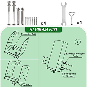 HomiShare 4"x 4" Post Base, 4Pcs Stainless Steel Post Anchor (Inner Size:3.74 x 3.15"), Adjustable Post Bracket Fits for 4"x4" Wood Post, Post Base for Rough Size Lumber (4"x4", 4Pcs)