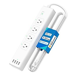 meross Smart Plug Power Strip, WiFi Flat Outlet 15A Compatible with Apple HomeKit, Siri, Alexa, Google Assistant & SmartThings, with 4 AC Outlets & 4 USB Ports, 6 Feet Surge Protector Extender