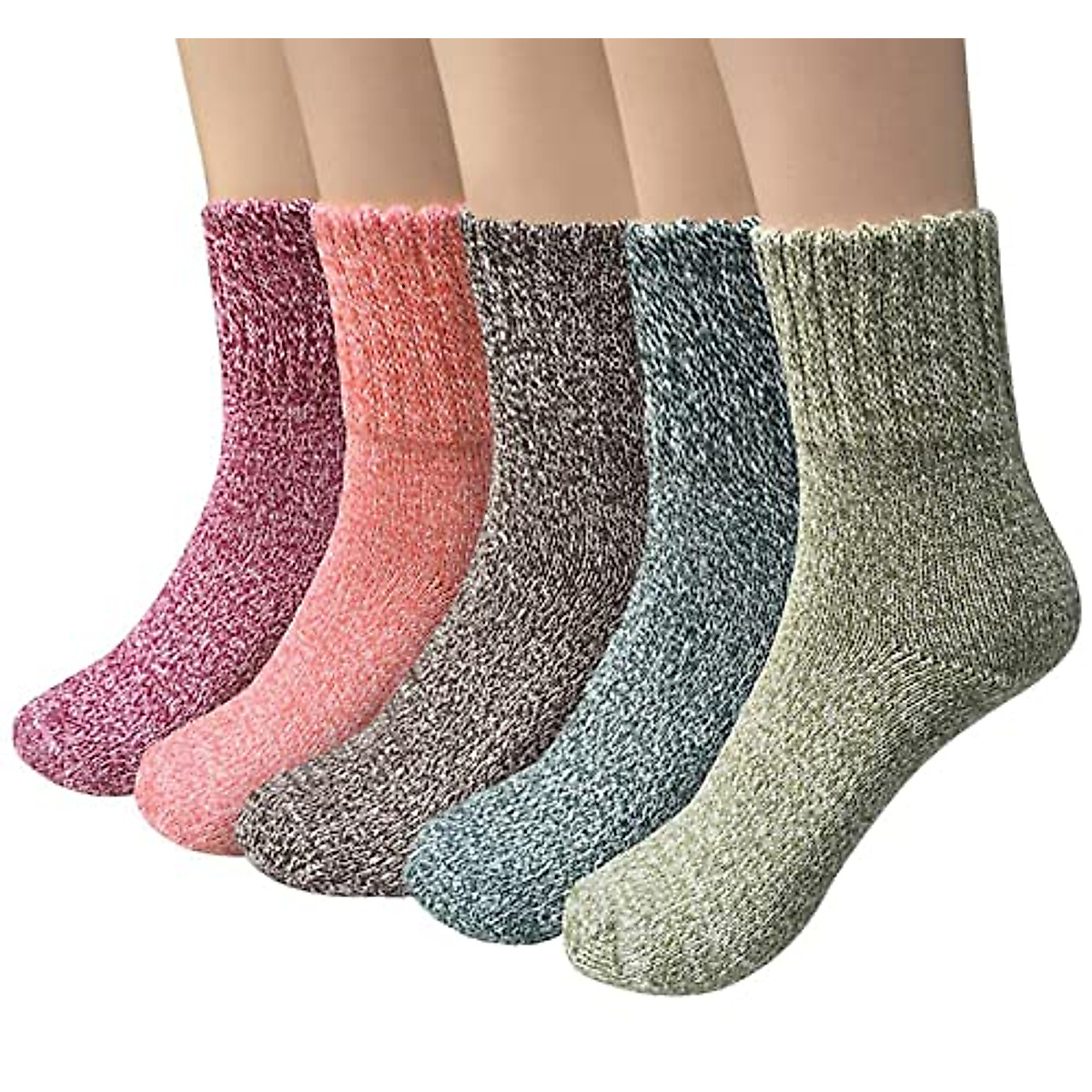 Pack of 5 Womens Thick Knit Warm Casual Wool Crew Winter Socks, Mixed Colors 1- 5 Pack,one size(fits shoe size 5-10)