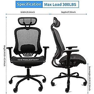 Ergousit Ergonomic Mesh Office Chair, High Back Desk Chair with Adjustable Height, Backrest and Lumbar Support, 3D Armrests,Swivel Executive Drafting Chair (Black)