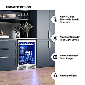 Zephyr Presrv 24" Wine Fridge & Beverage Refrigerator Single Zone Under Counter - Mini Wine Cooler Cellars Small Beer Fridge Cabinet Drink Chiller Freestanding Wine Beverage Cooler,13 Bottles, 84 Cans