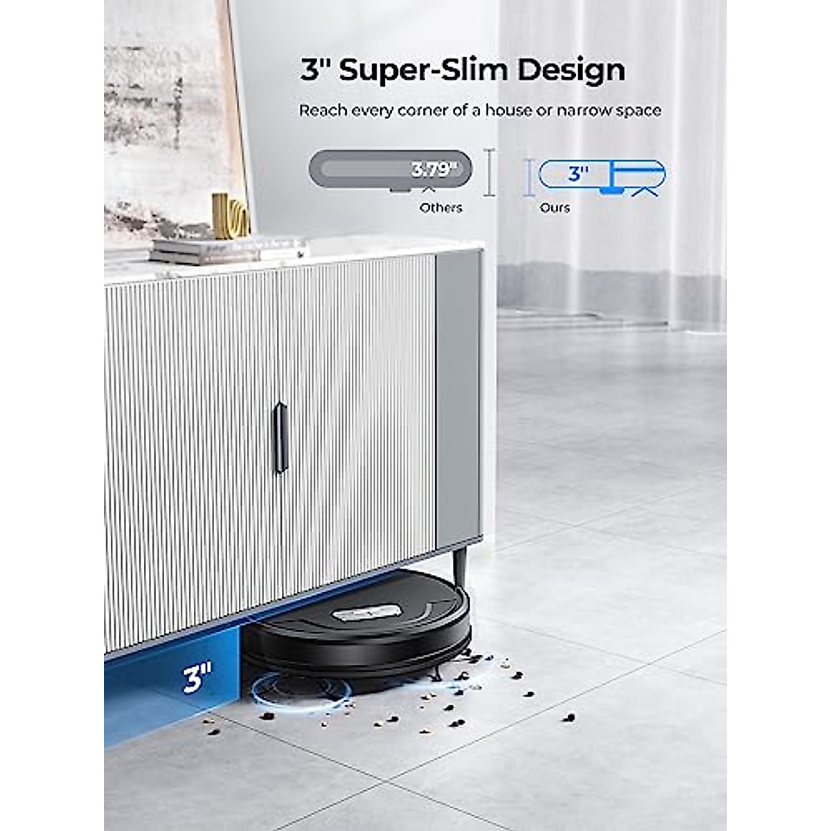 Laresar Robot Vacuums and Mop Combo, Max 4500Pa Suction, Evol 3 Robotic Vacuum Cleaner with Auto Carpet Boost, Self-Charging, App&Remote&Voice Control, Super-Slim, Ideal for Pet Hair and Carpets